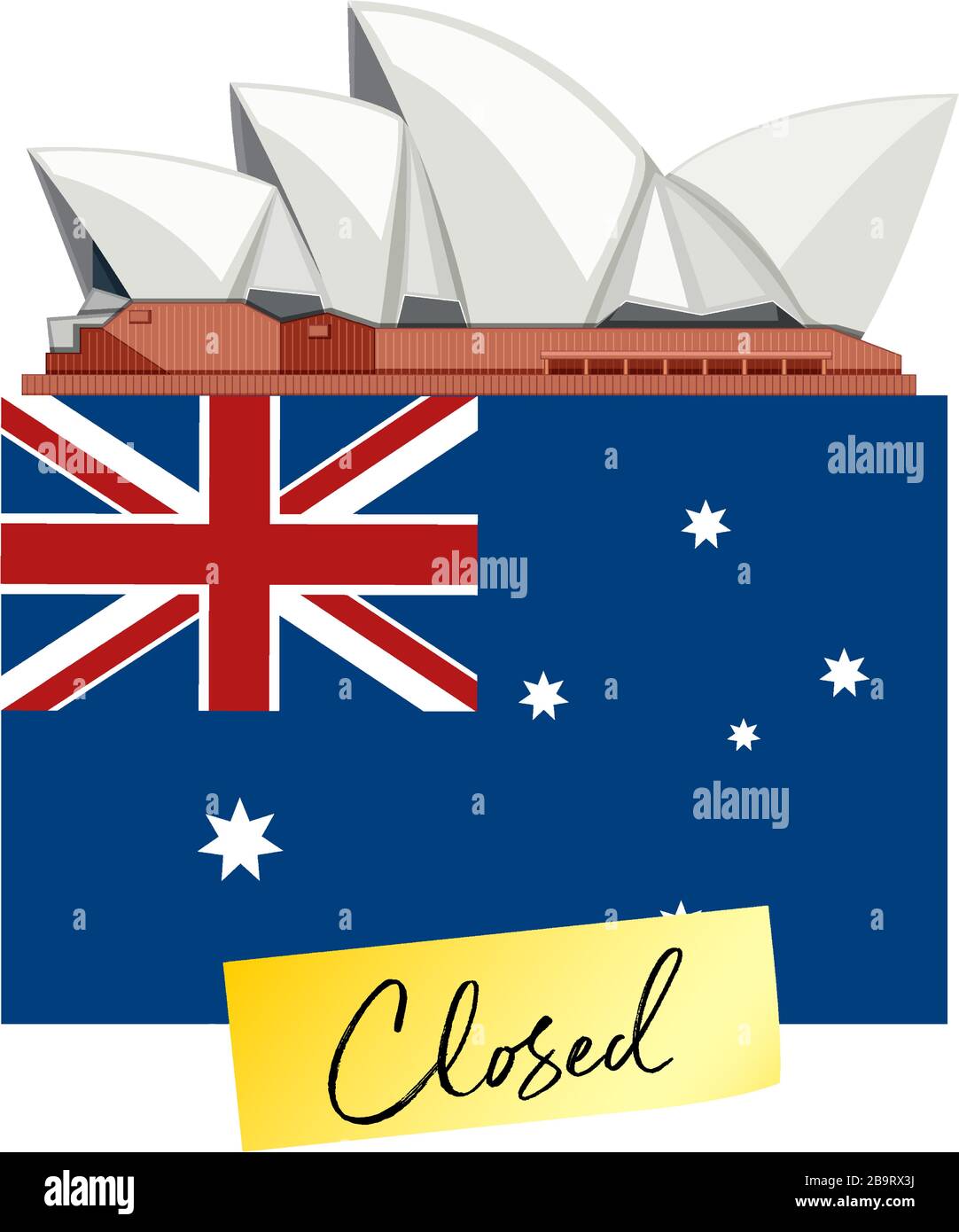 Flag of Australia and closing sign on white background illustration ...