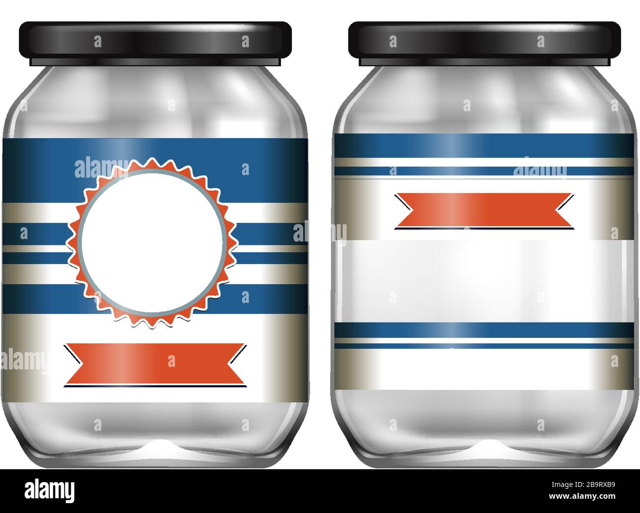 Two empty jars with label design on white background illustration Stock ...