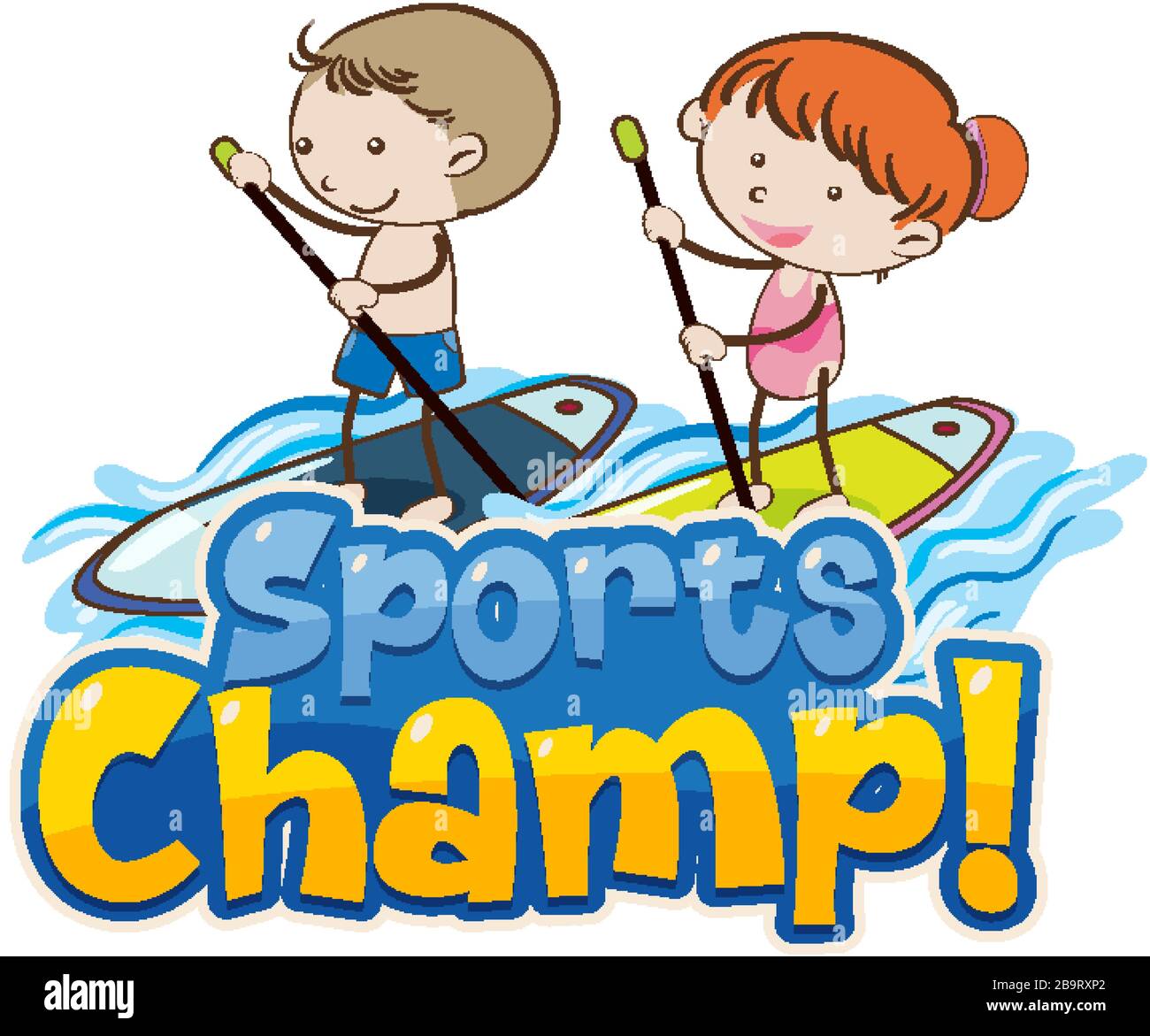 Font design template for word sports champ with kids on surfboard ...