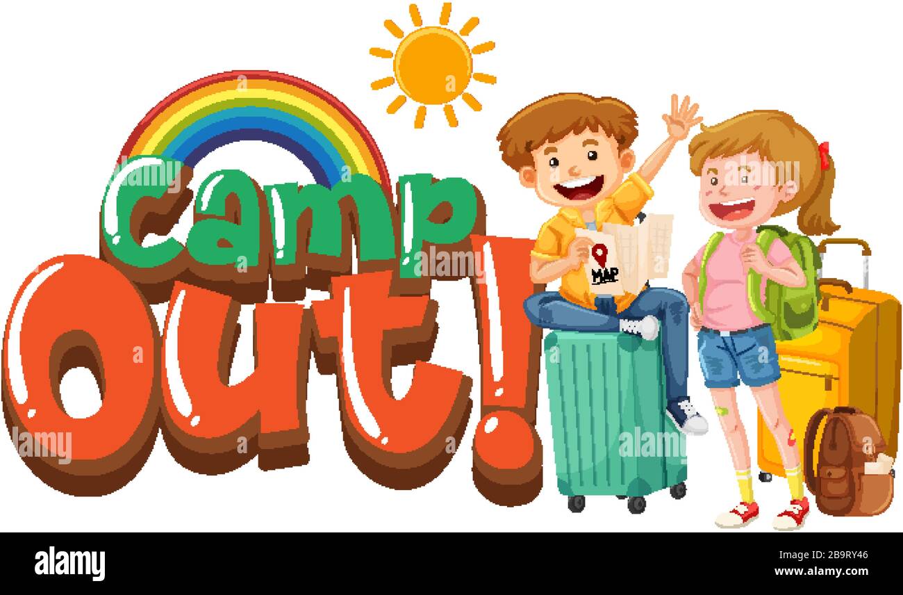 Font design template for word camp out with tourists and luggage ...