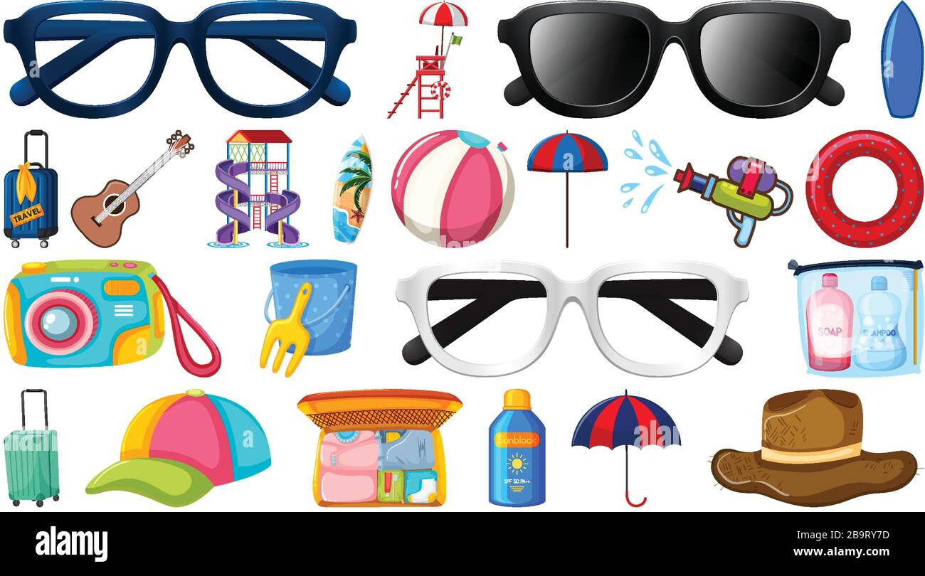 Big set of summer items on white background illustration Stock Vector ...