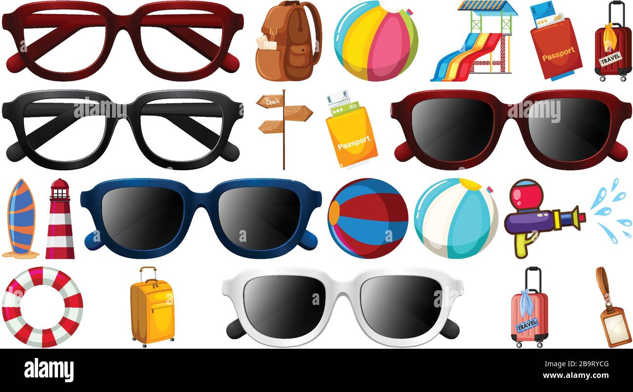 Big set of summer items on white background illustration Stock Vector ...