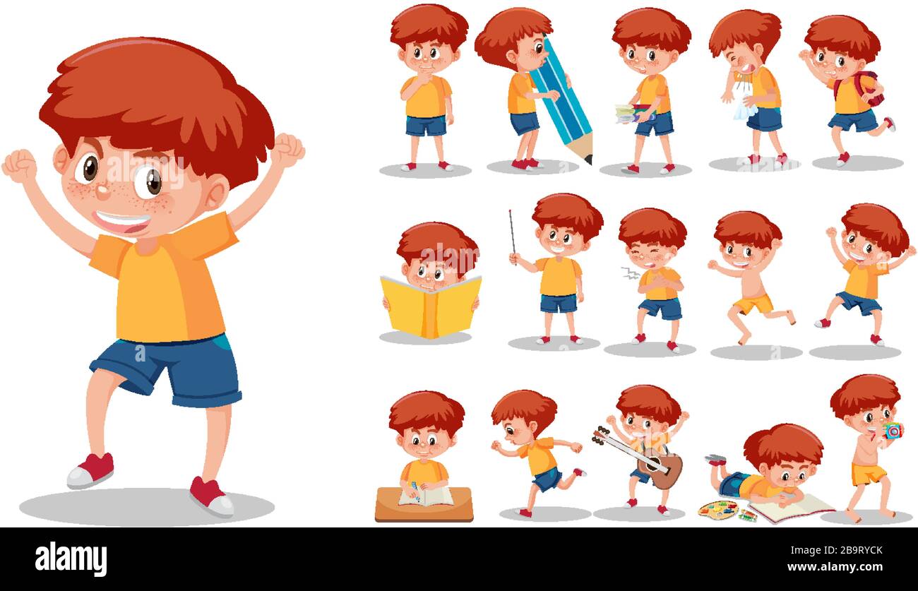 Set of kid character with different expressions on white background ...