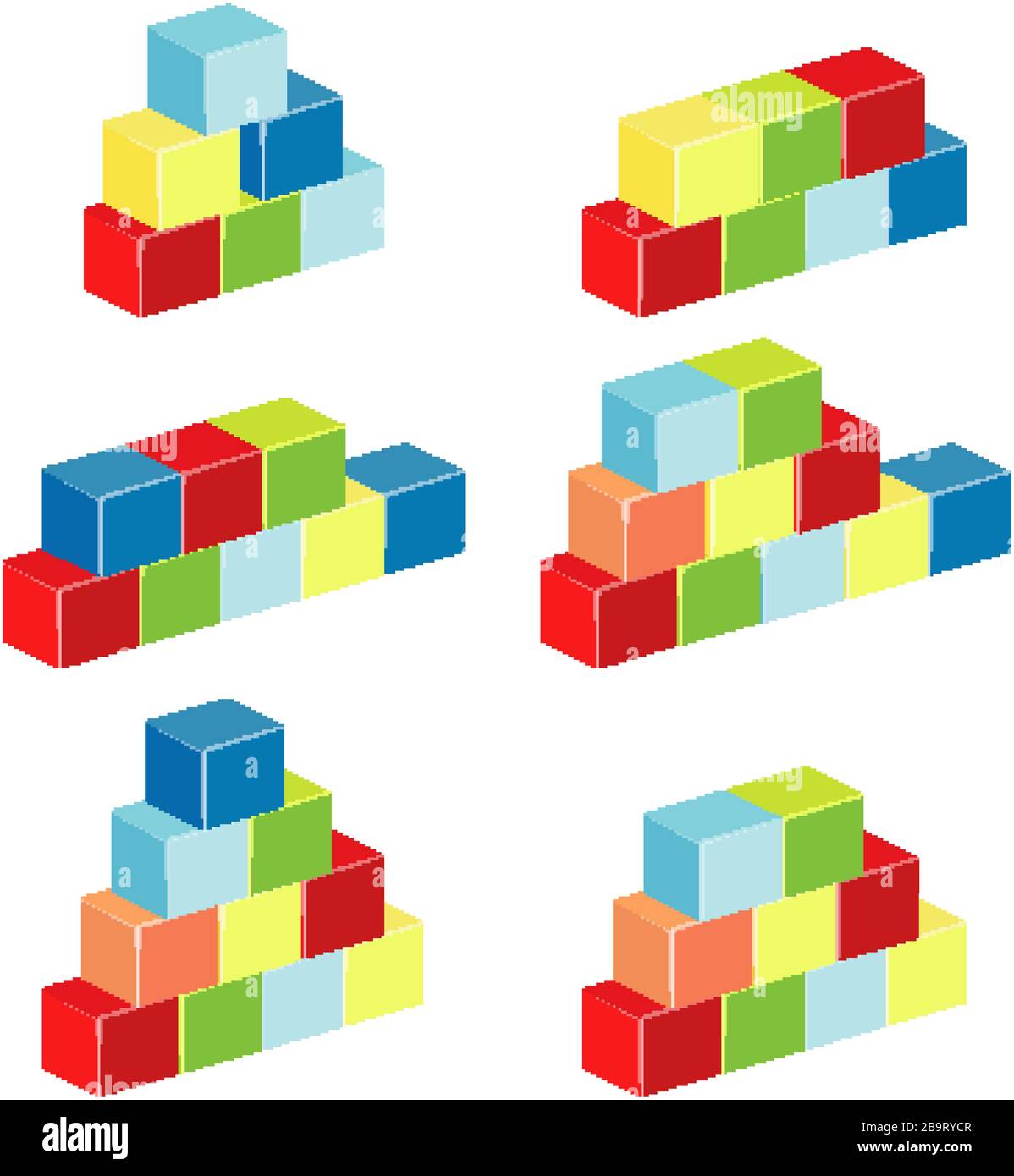 Layers of blocks in different colors on white background illustration ...