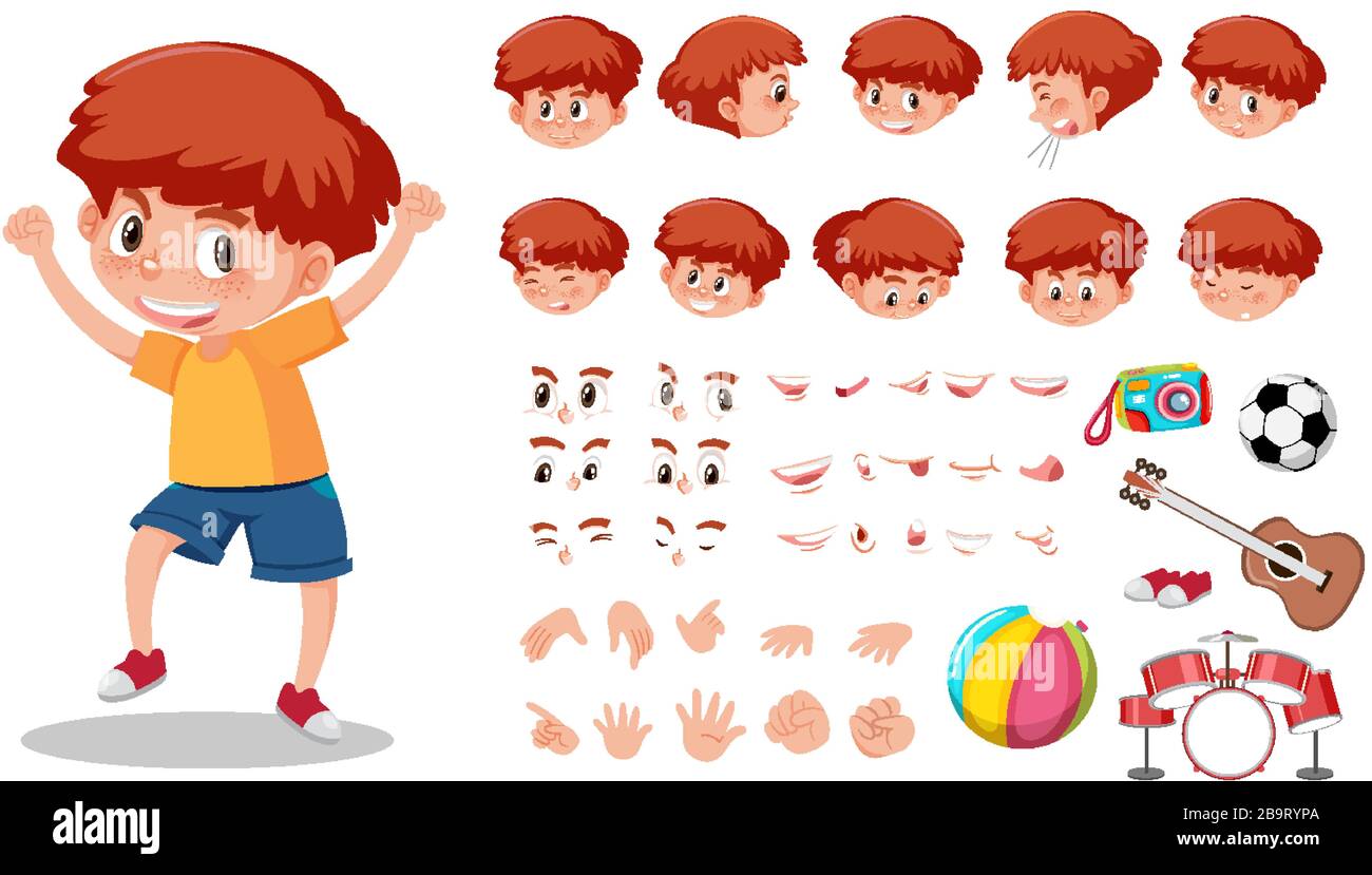 Set of kid character with different expressions on white background ...