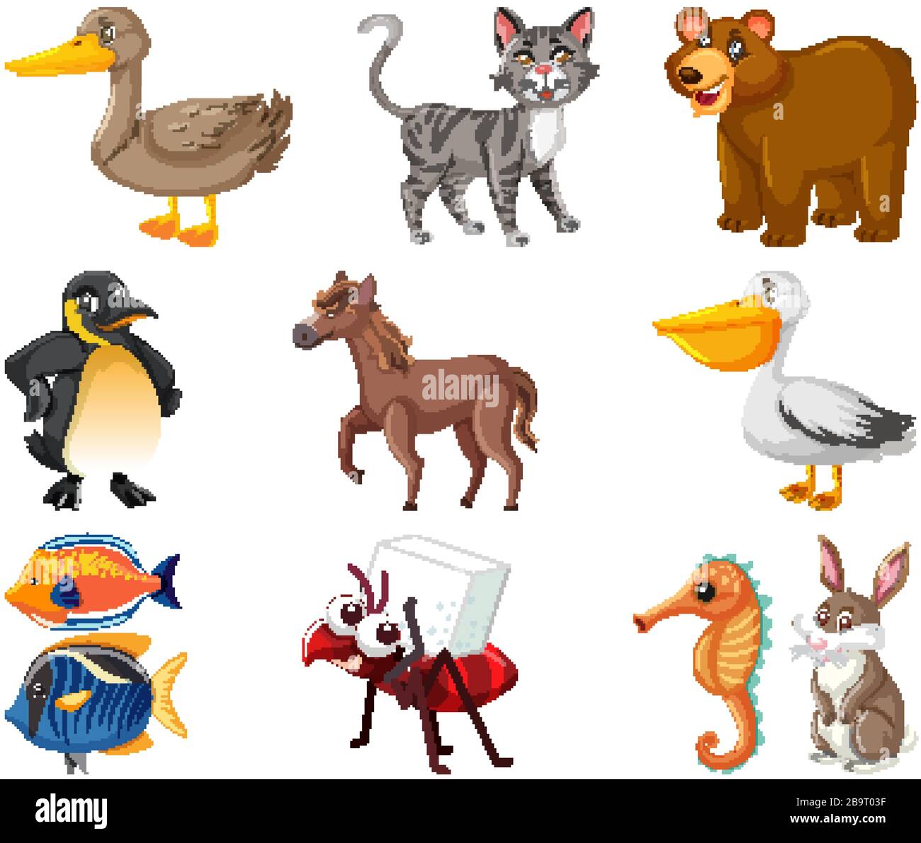 Large set of different types of animals on white background ...