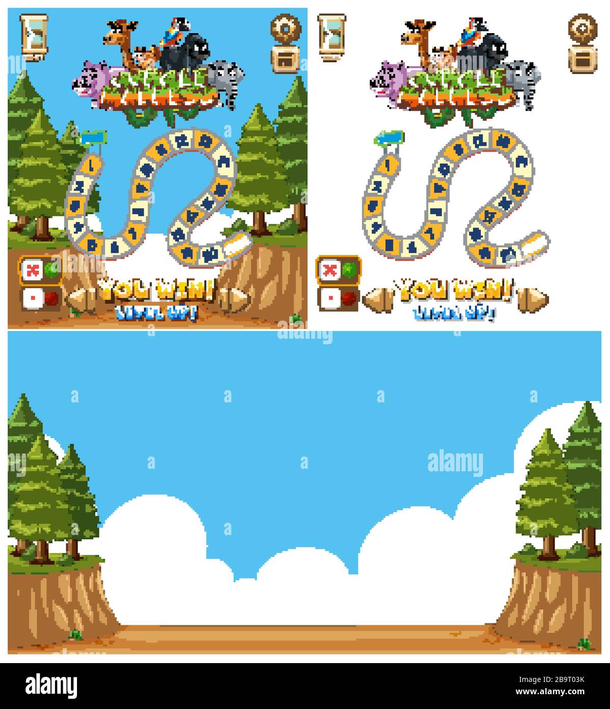 Game background template with numbers and forest scene illustration ...