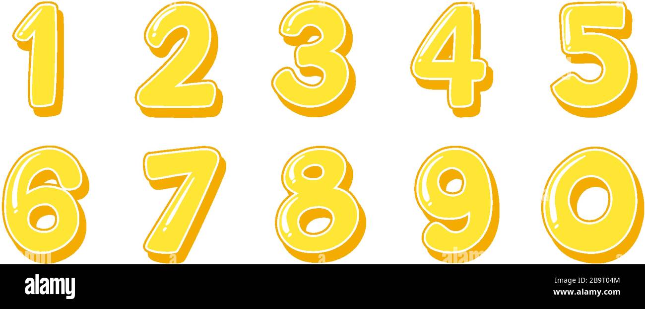 Font design for numbers one to zero on white background illustration ...