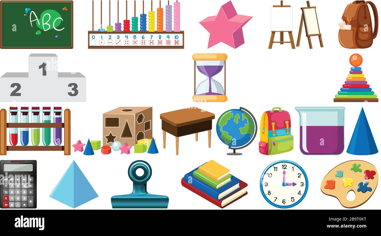 Big set of school items on white background illustration Stock Vector ...