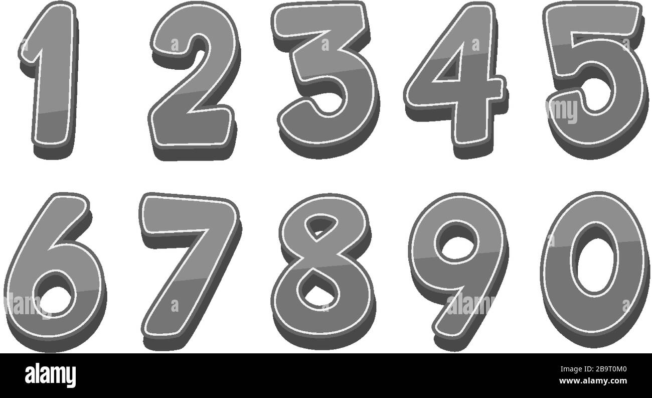 Font design for numbers one to zero on white background illustration ...