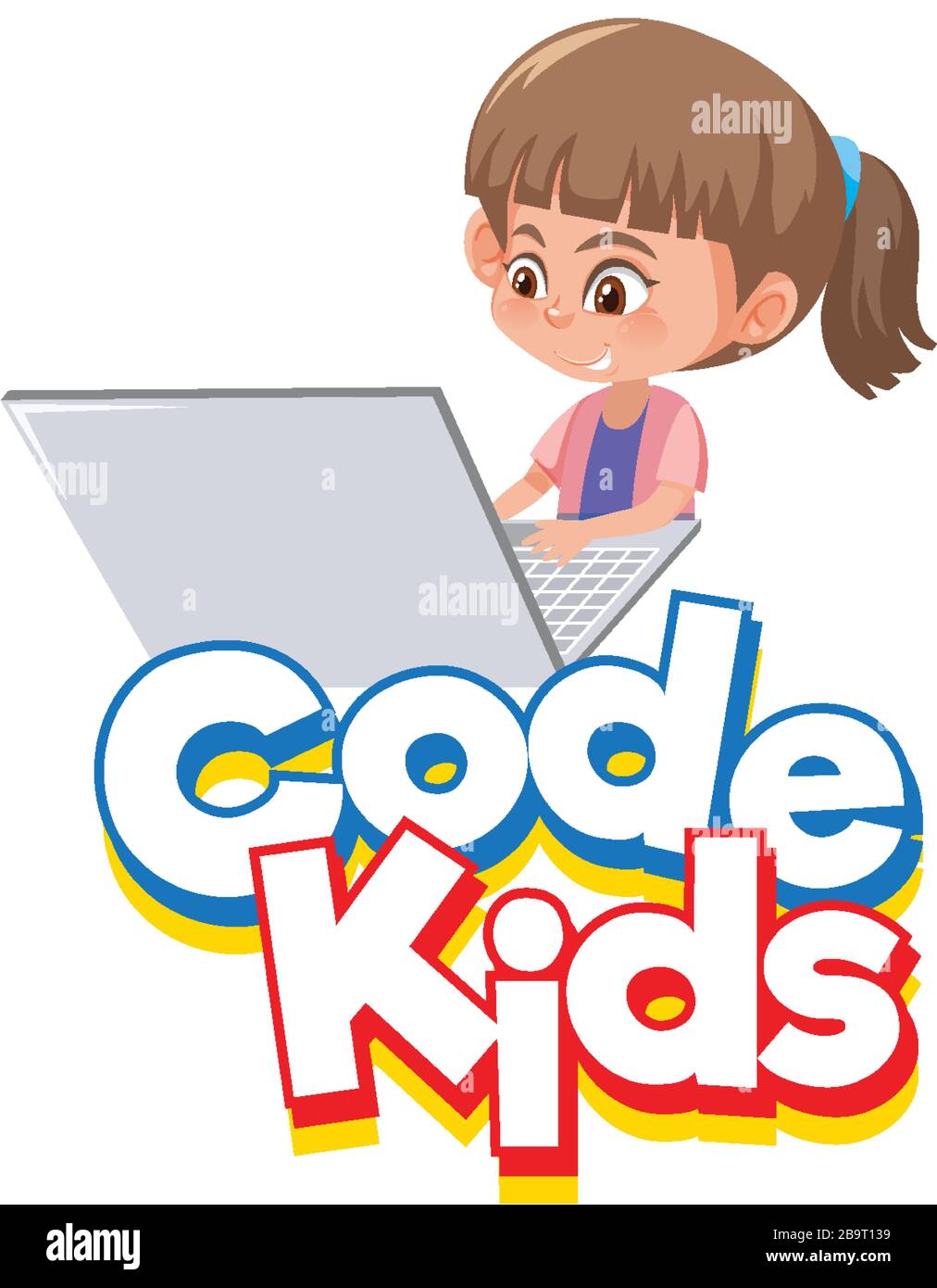 Font design for word code kids with girl working on computer ...