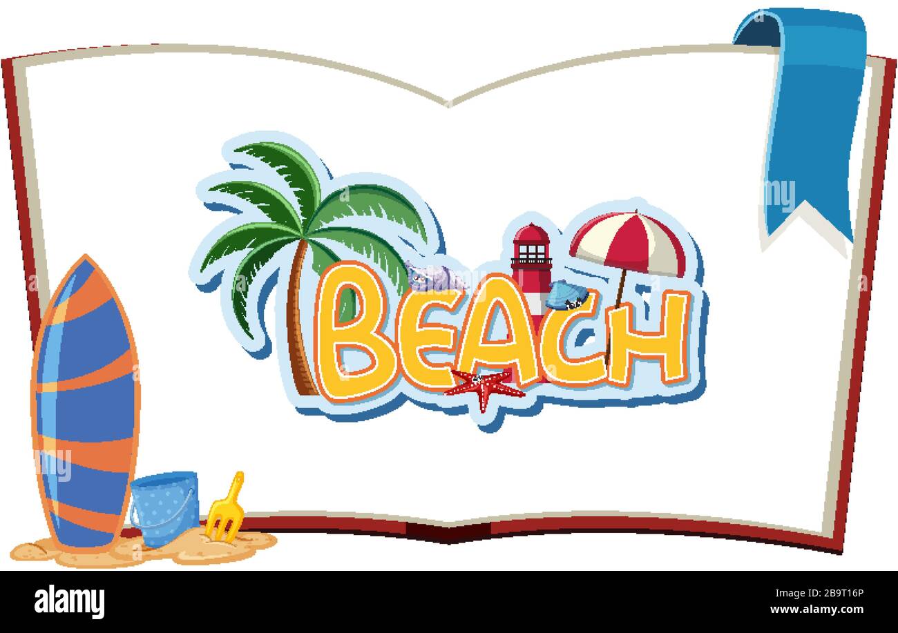 Font design template for word beach on the book illustration Stock ...
