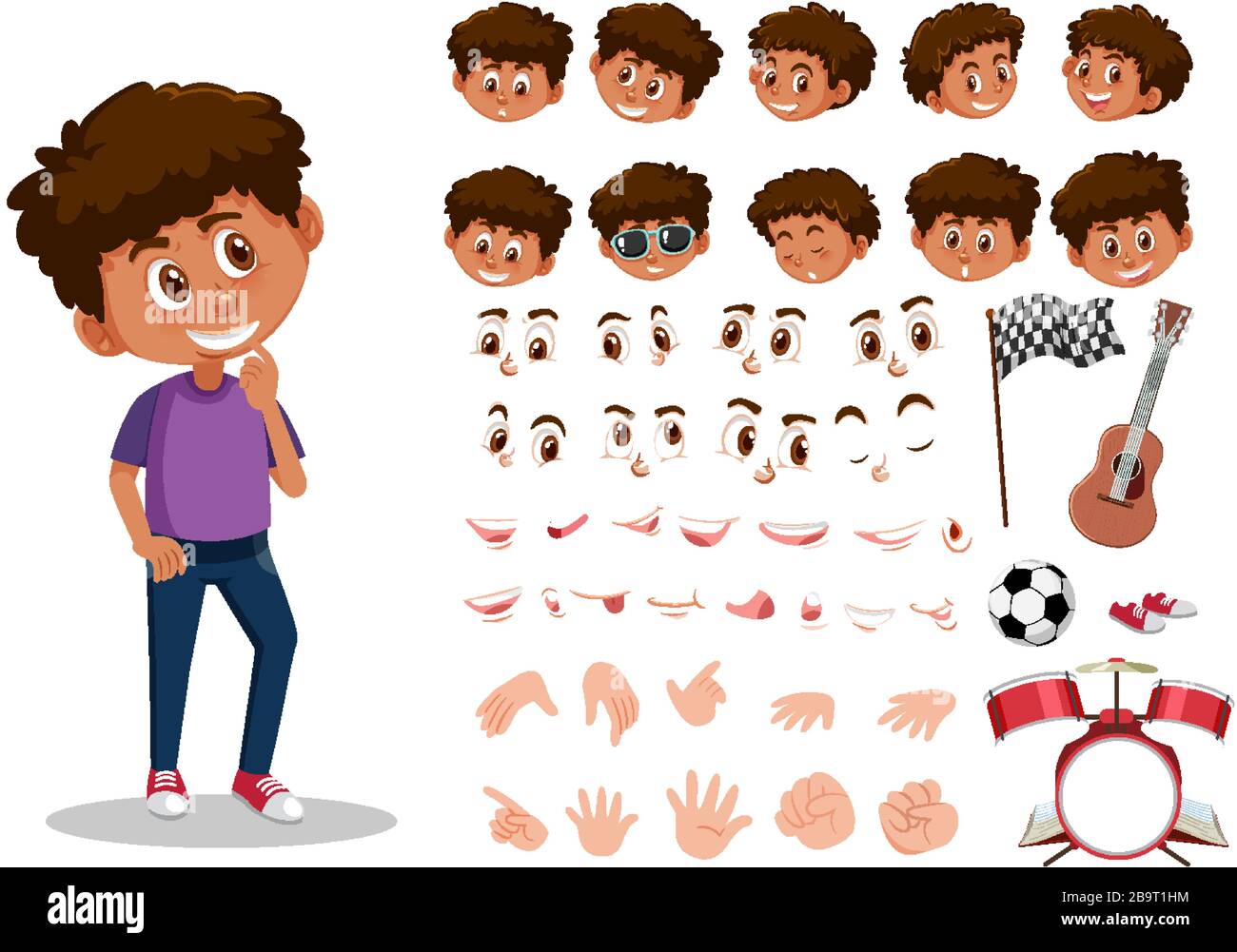 Set of kid character with different expressions on white background ...