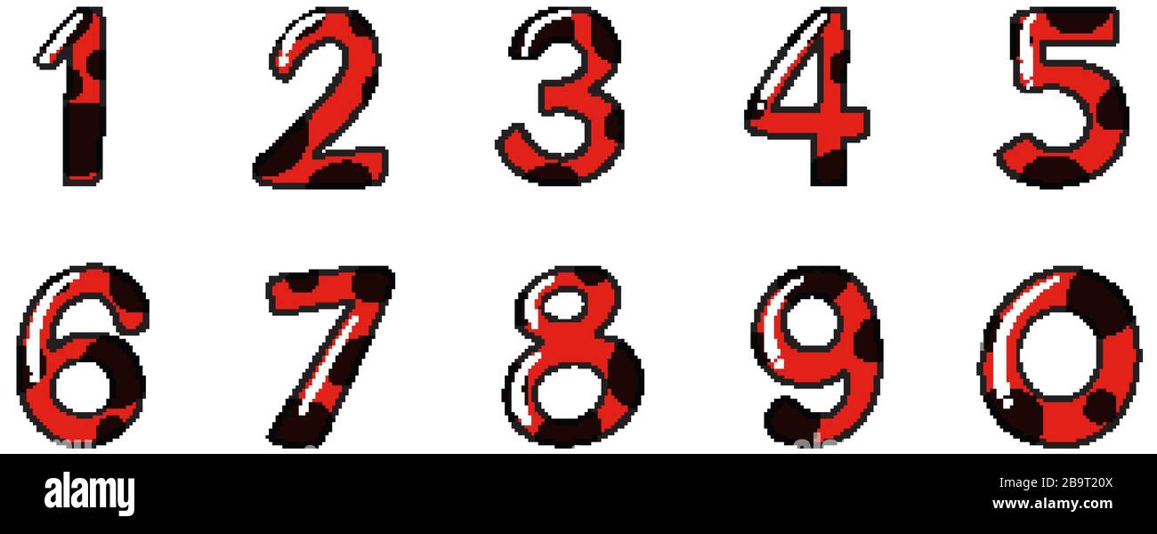Font design for numbers one to zero on white background illustration ...
