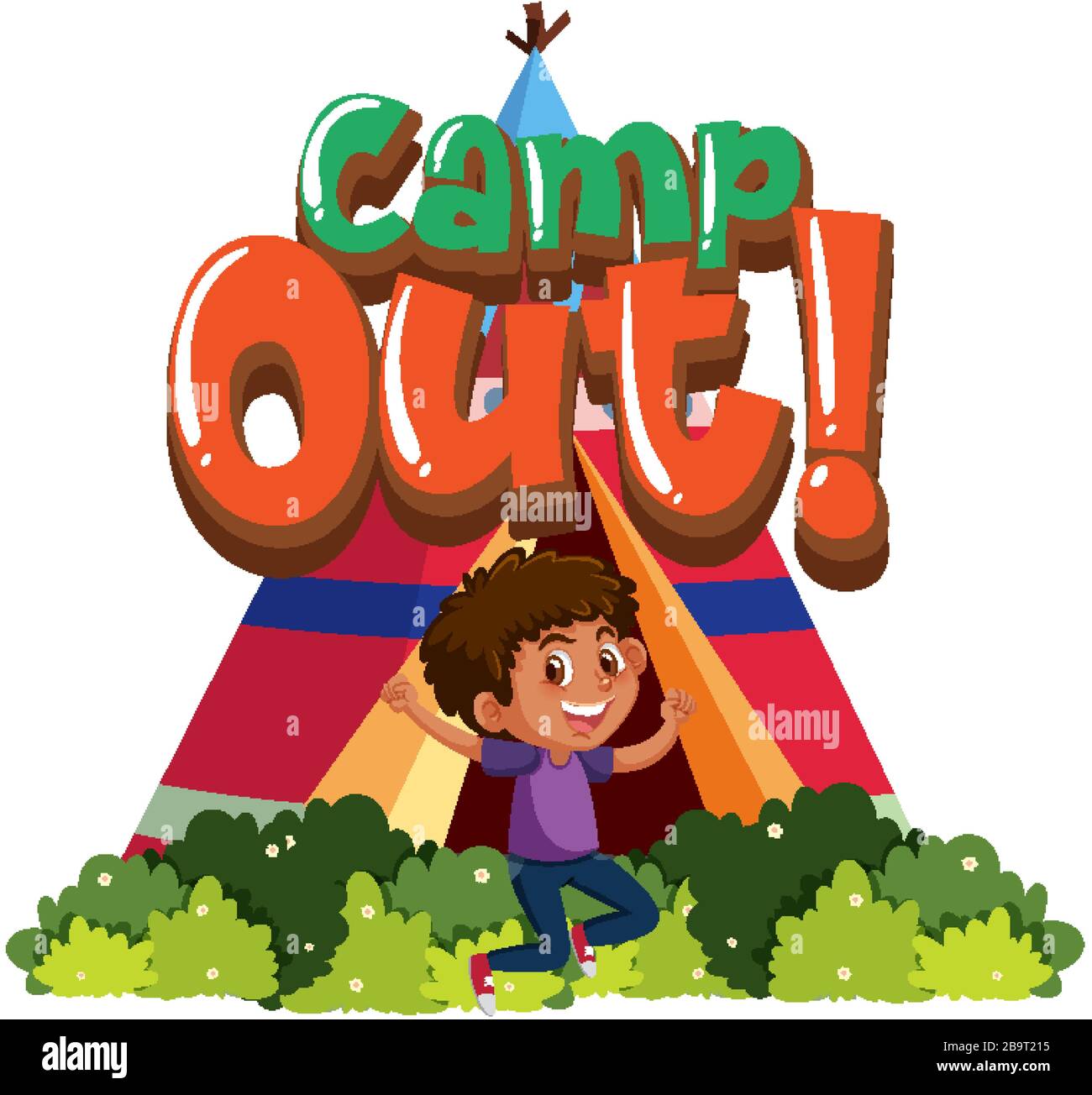 Font design for word camp out with happy boy by the tent illustration ...