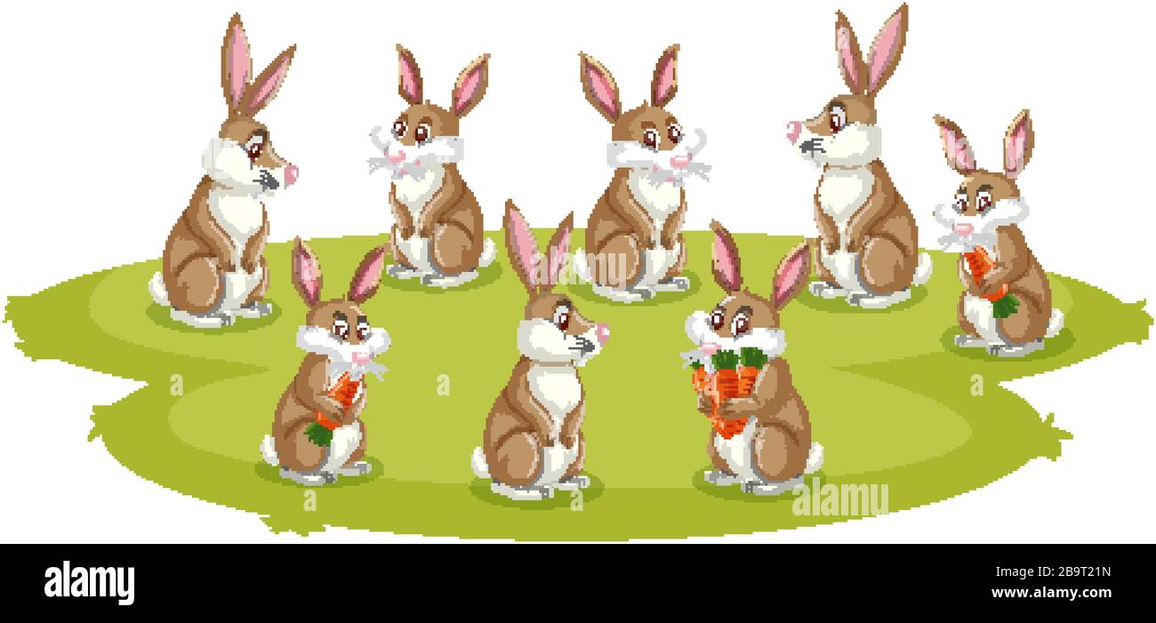 Many rabbits on the green grass illustration Stock Vector Image & Art ...