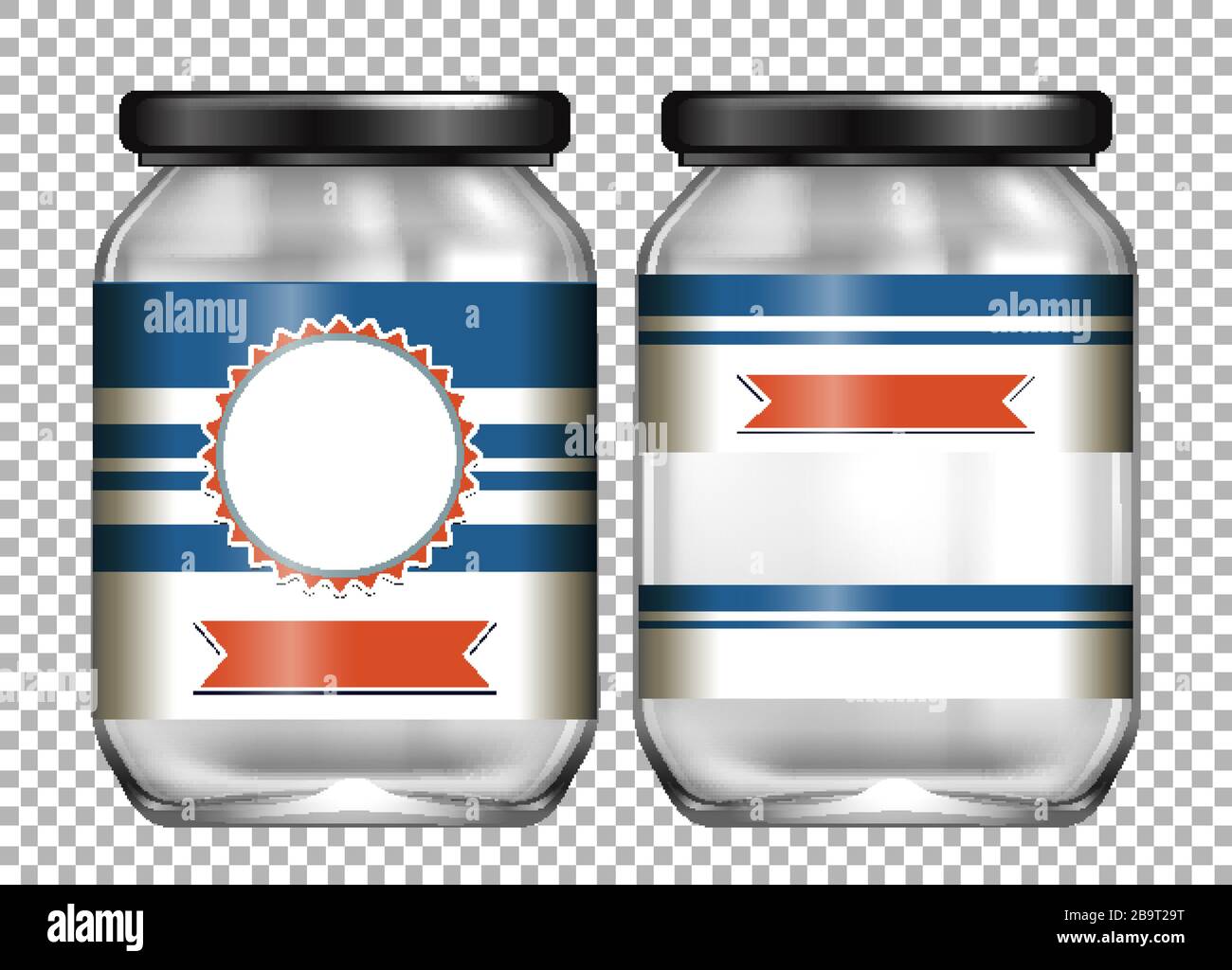 Two empty jars with blue label on transparent background illustration ...