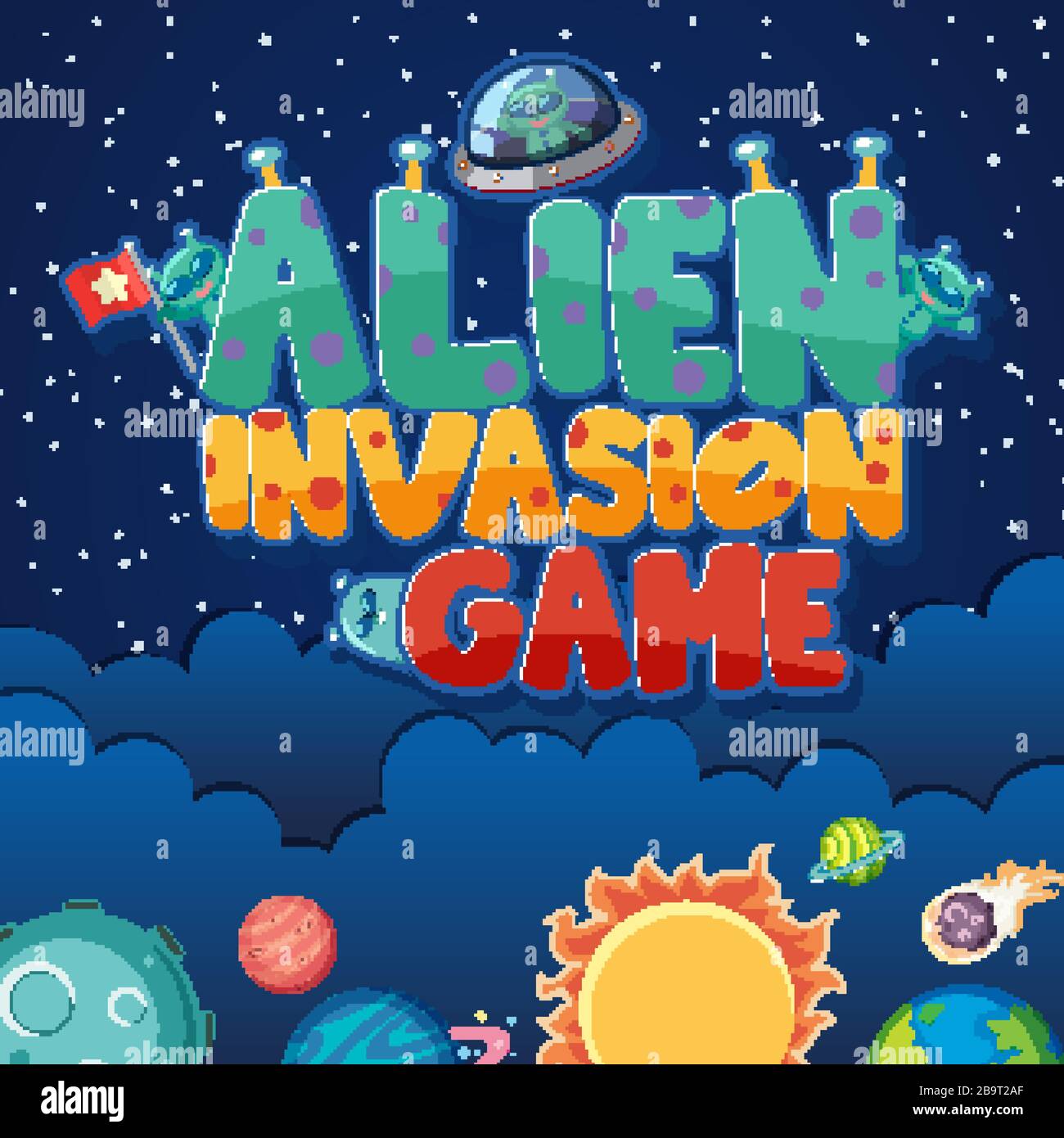 Poster design with alien and many planets in the space background ...