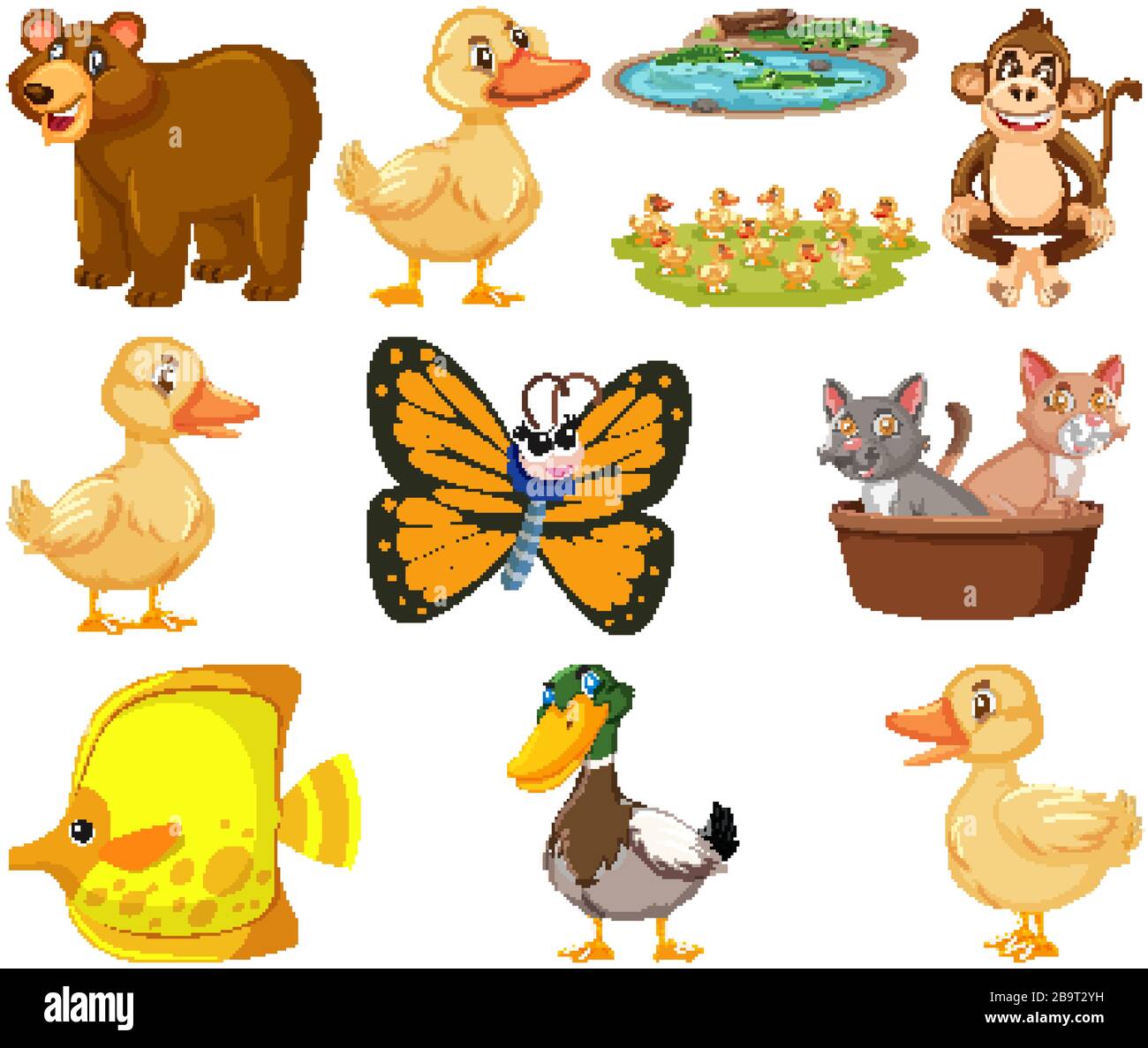 Large set of different types of animals on white background ...