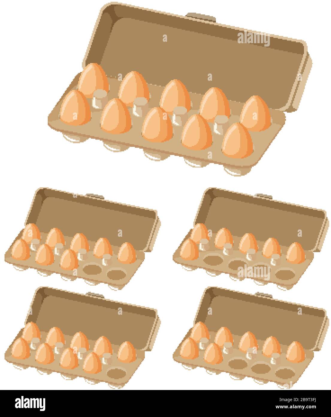 Set of cartons of eggs with different numbers of eggs in it ...