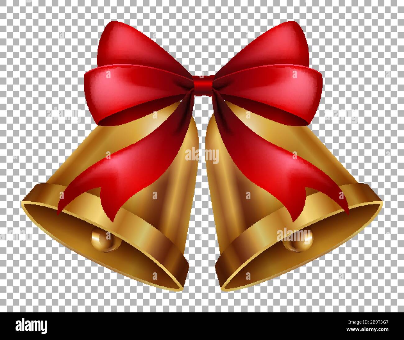 Golden bells with red ribbon on transparent background illustration ...