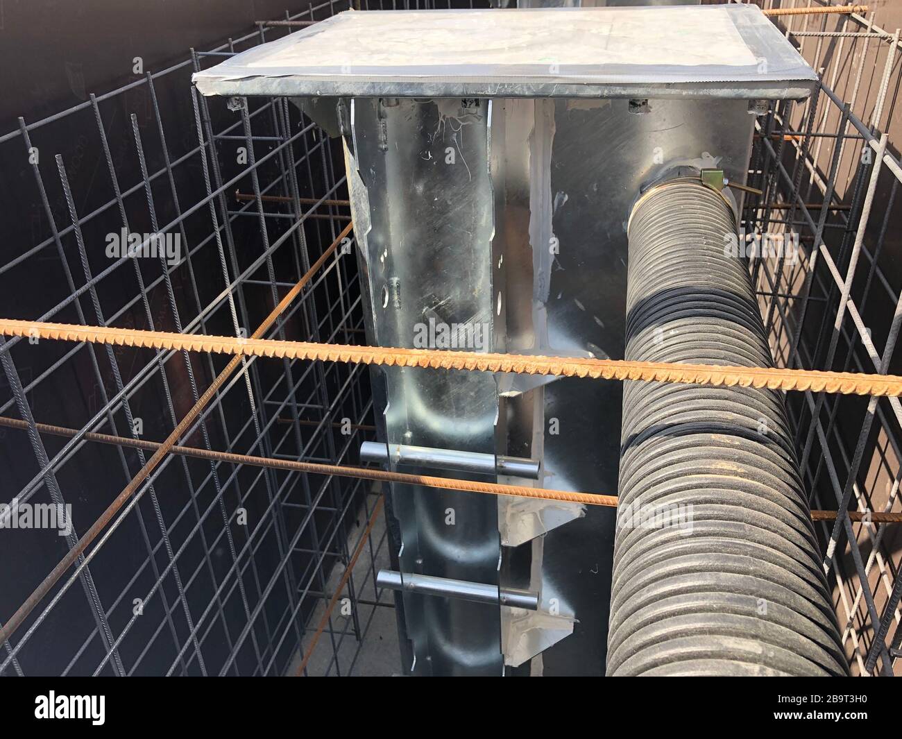 Formwork and reinforcement of road bollard foundation Stock Photo - Alamy