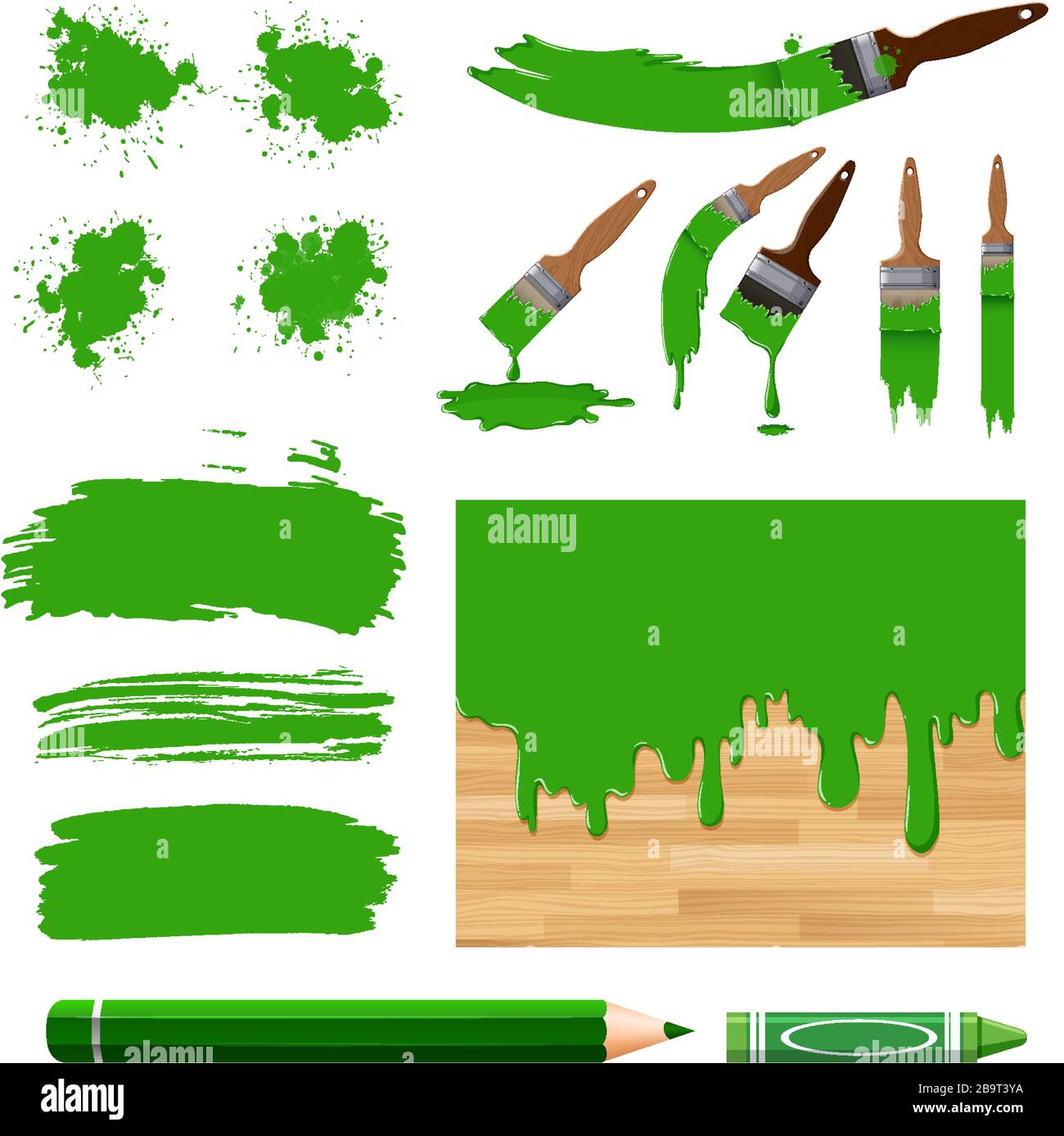 Set of watercolor painting in green with equipments illustration Stock ...