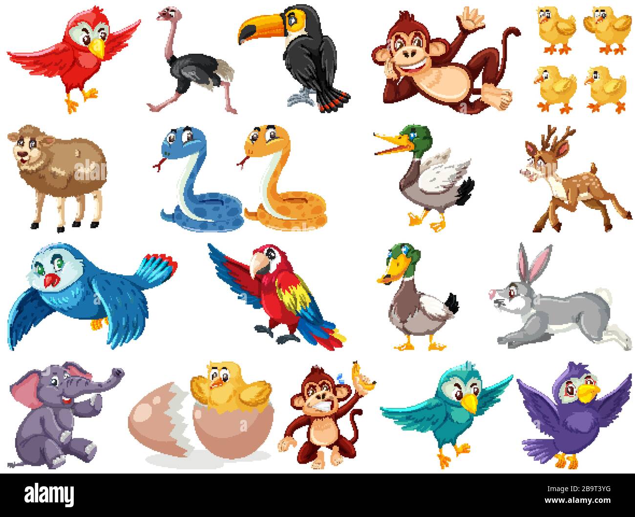 Large set of wild animals on white background illustration Stock Vector ...