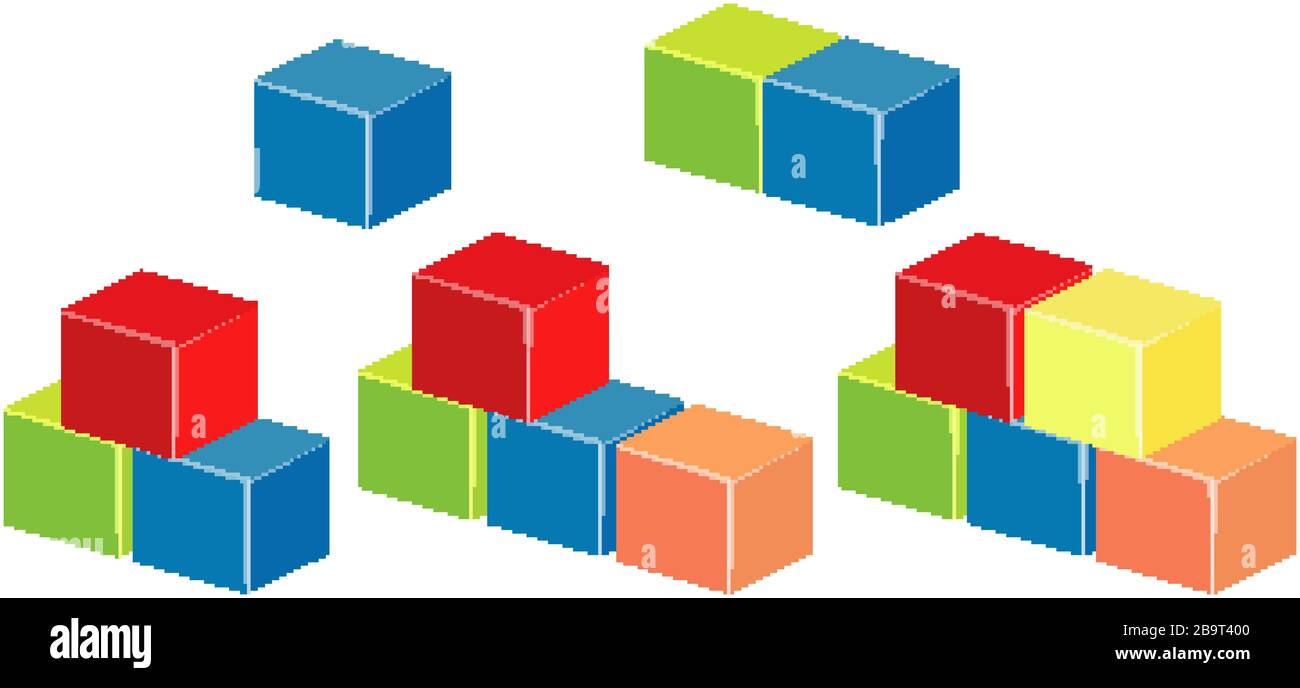 Layers of blocks in different colors on white background illustration ...