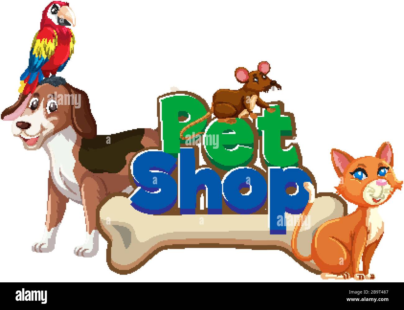 Font design for word pet shop with many animals illustration Stock ...