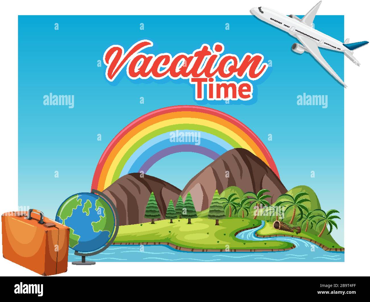 Font design template for word vacation time with plane flying ...