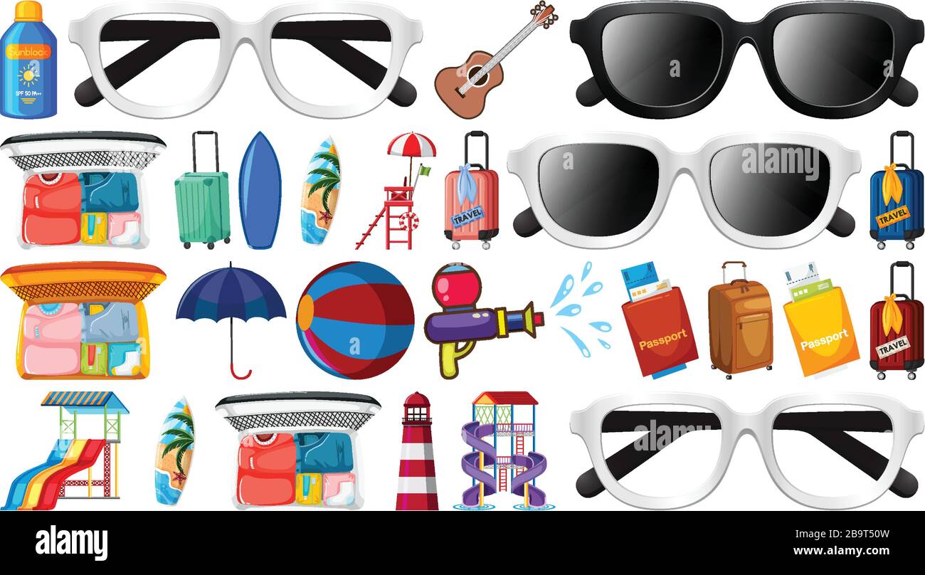 Large set of summer items on white background illustration Stock Vector ...