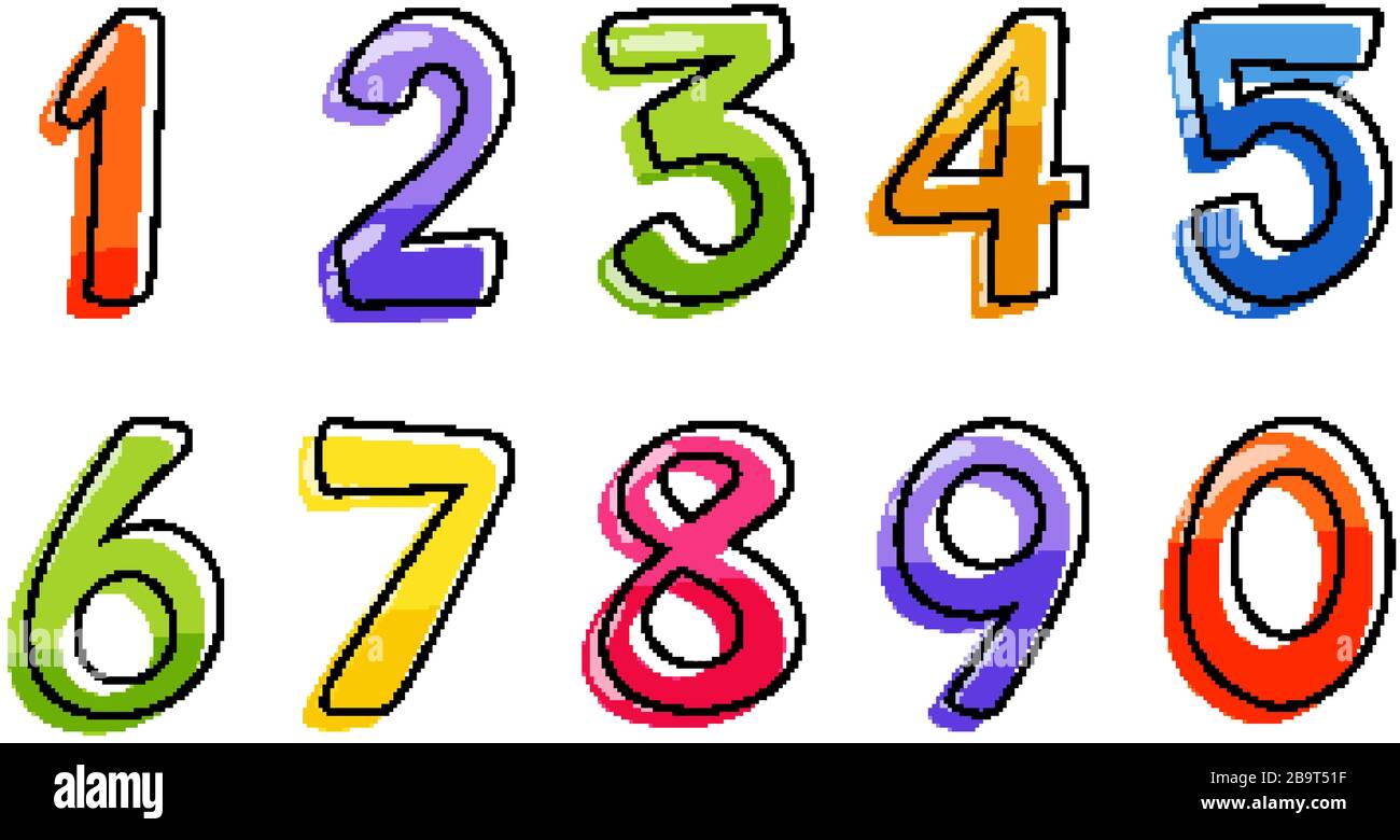 Font design for number one to zero on white background illustration ...