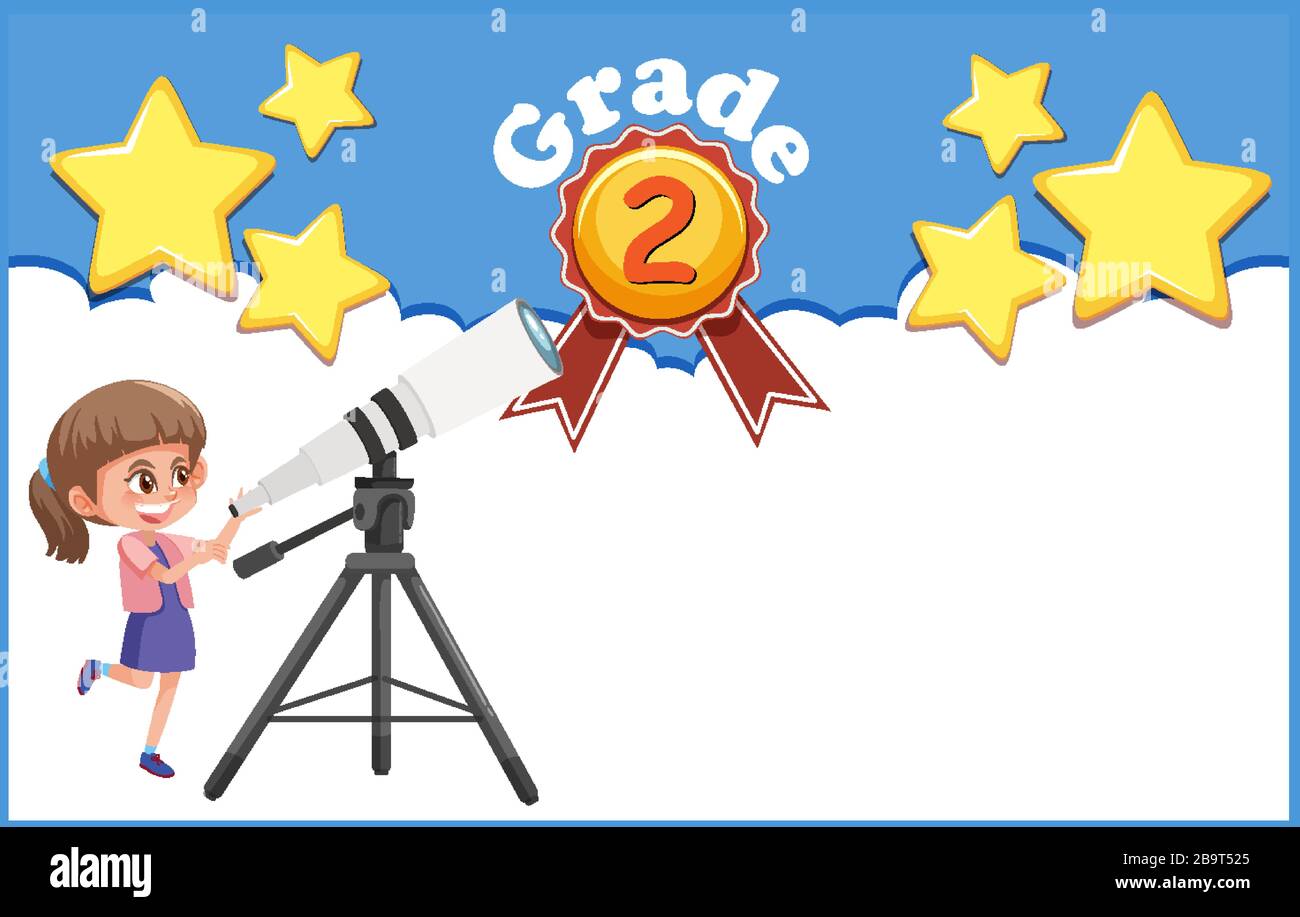 Background design template for grade two with girl and telescope ...