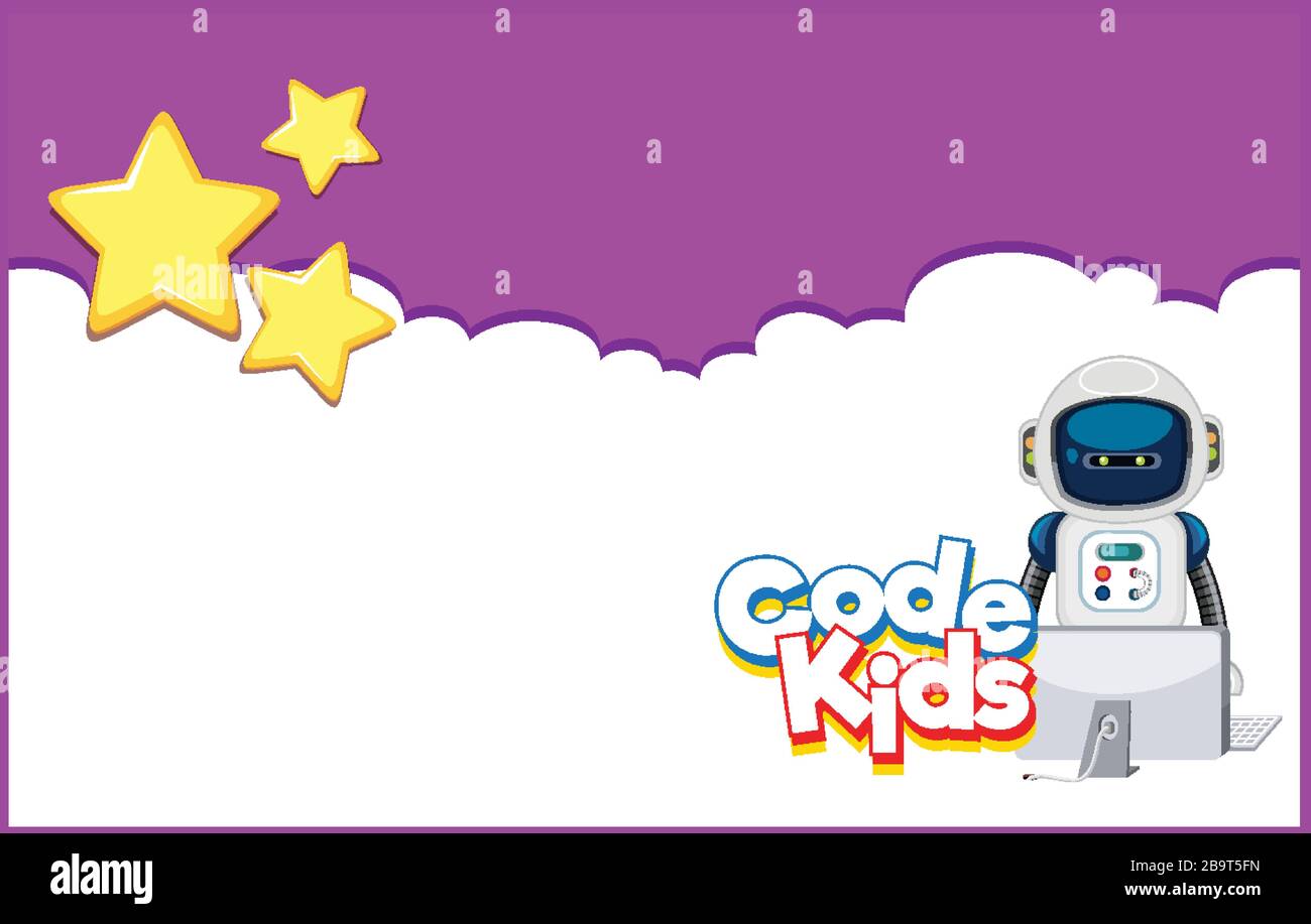 Background design template with robot and computer illustration Stock ...