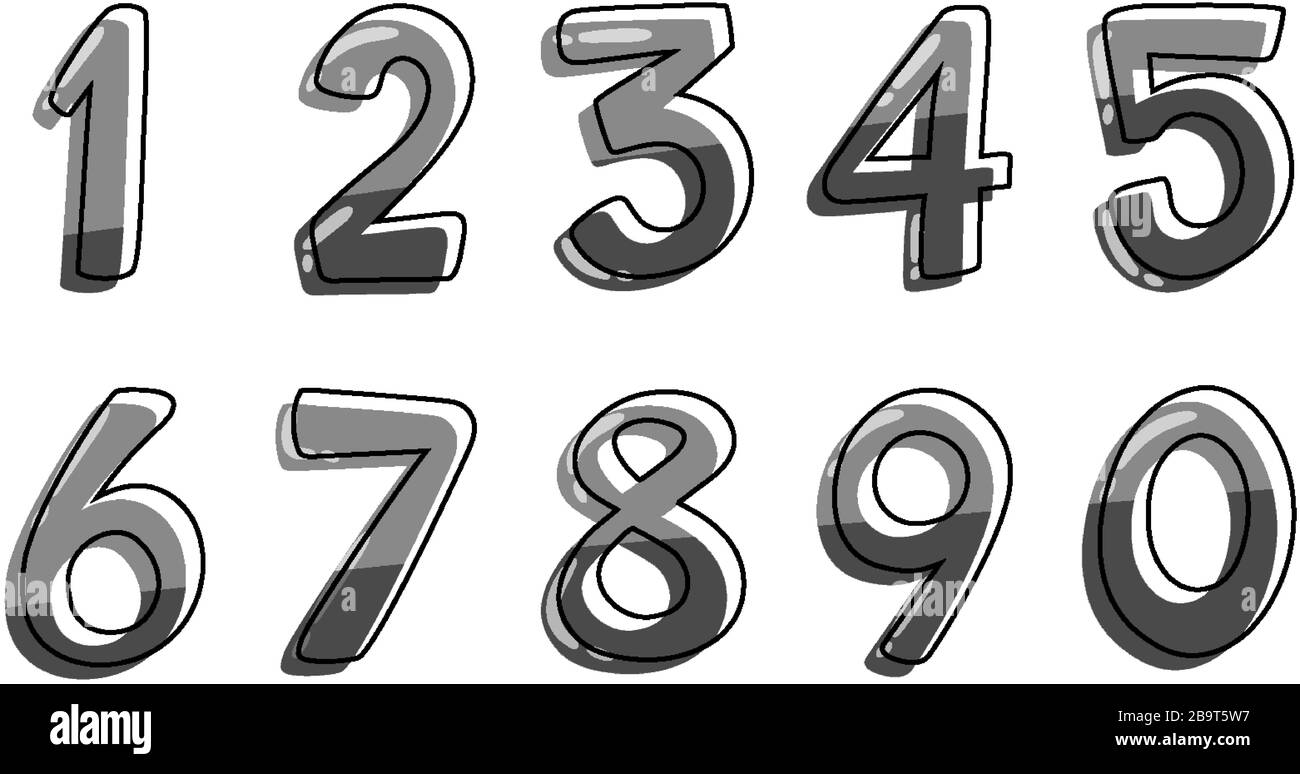 Font design for numbers one to zero on white background illustration ...