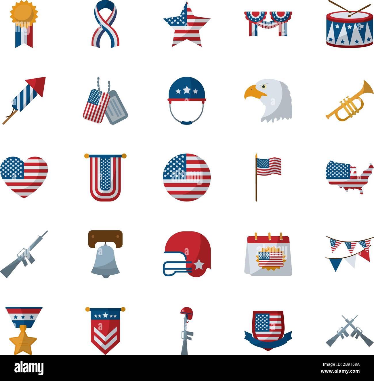 flat style icon set design, Memorial day holiday patriotic freedom ...