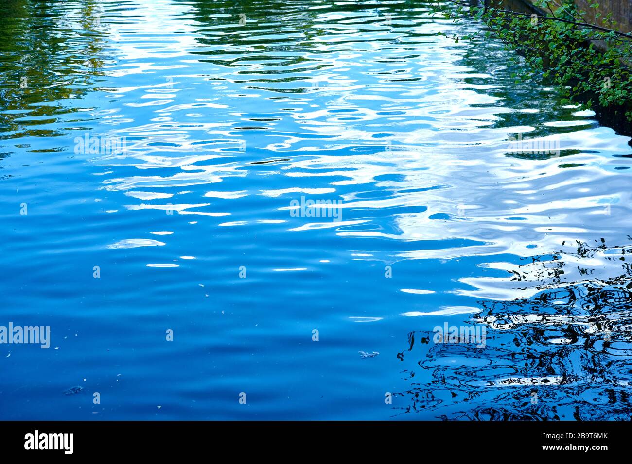 Vibrant colours reflected in water on a bright summers day in England ...