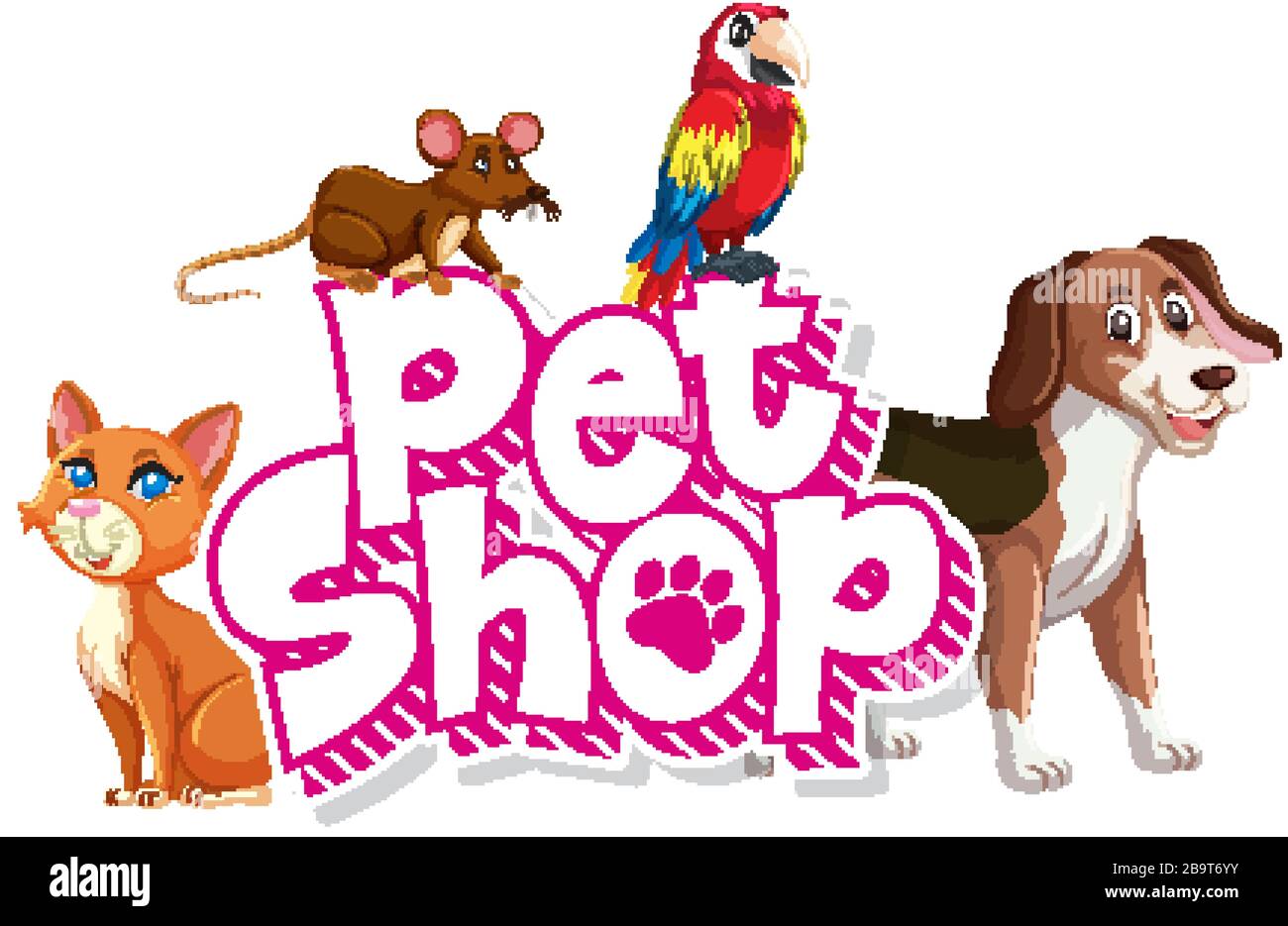 Font design for word pet shop with many animals illustration Stock ...