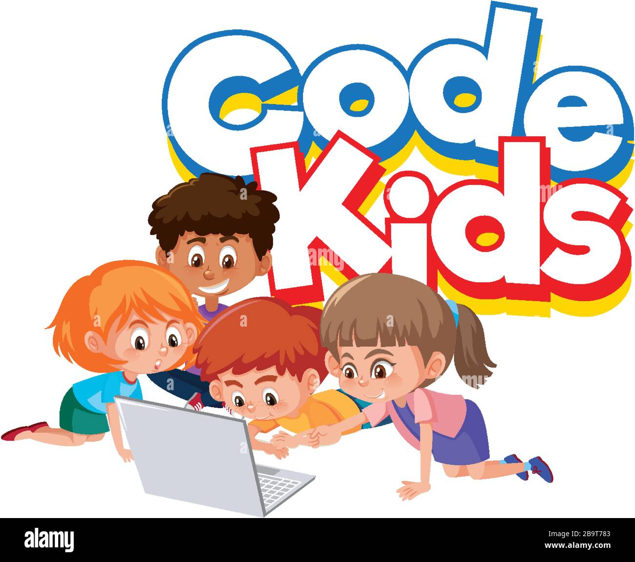 Font design for word code kids with children working on computer ...
