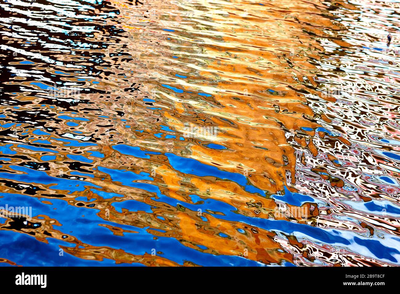 Vibrant colours reflected in water on a bright summers day in England ...