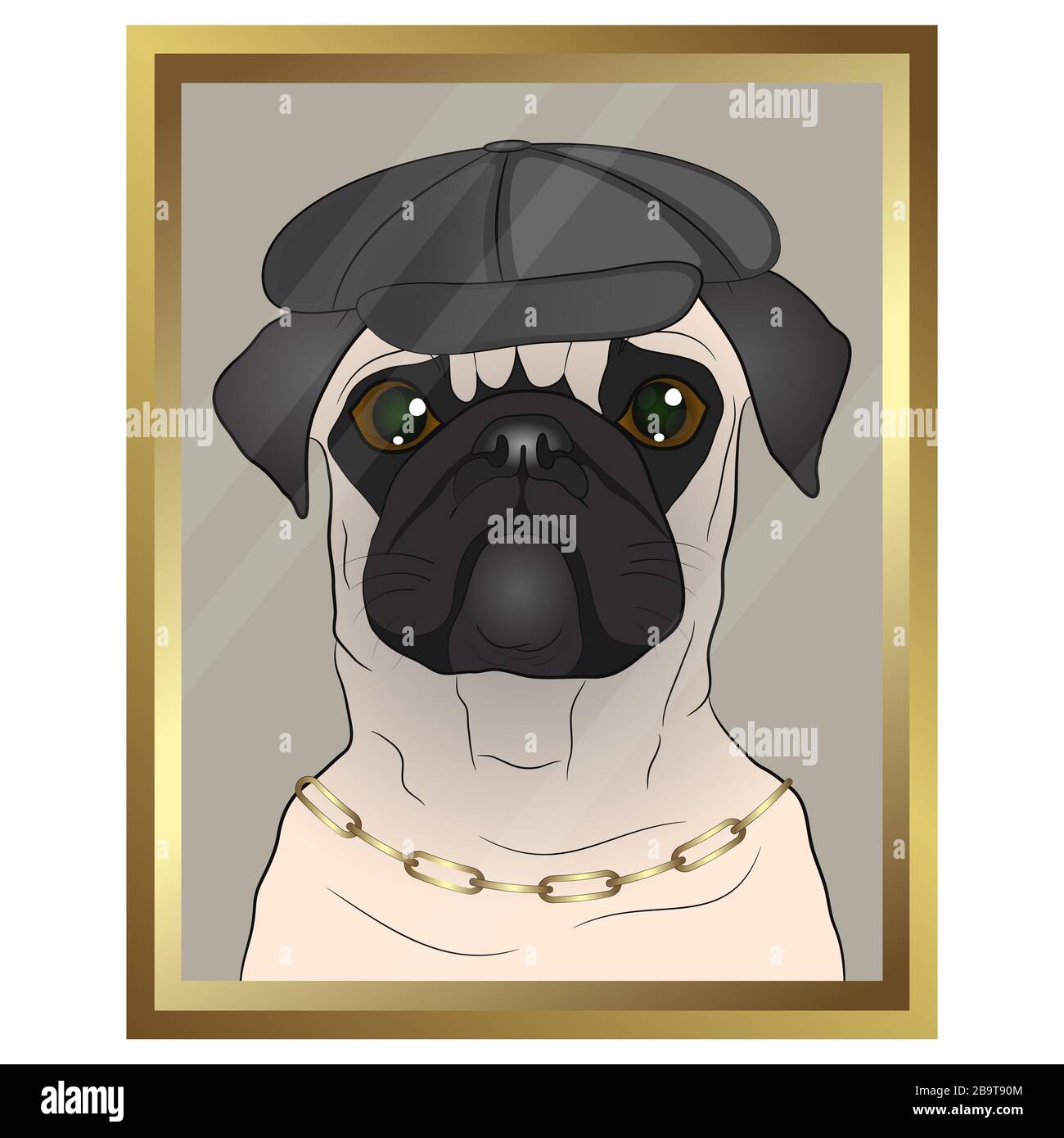 framed portrait of a pug. cartoon vector illustration Stock Vector ...
