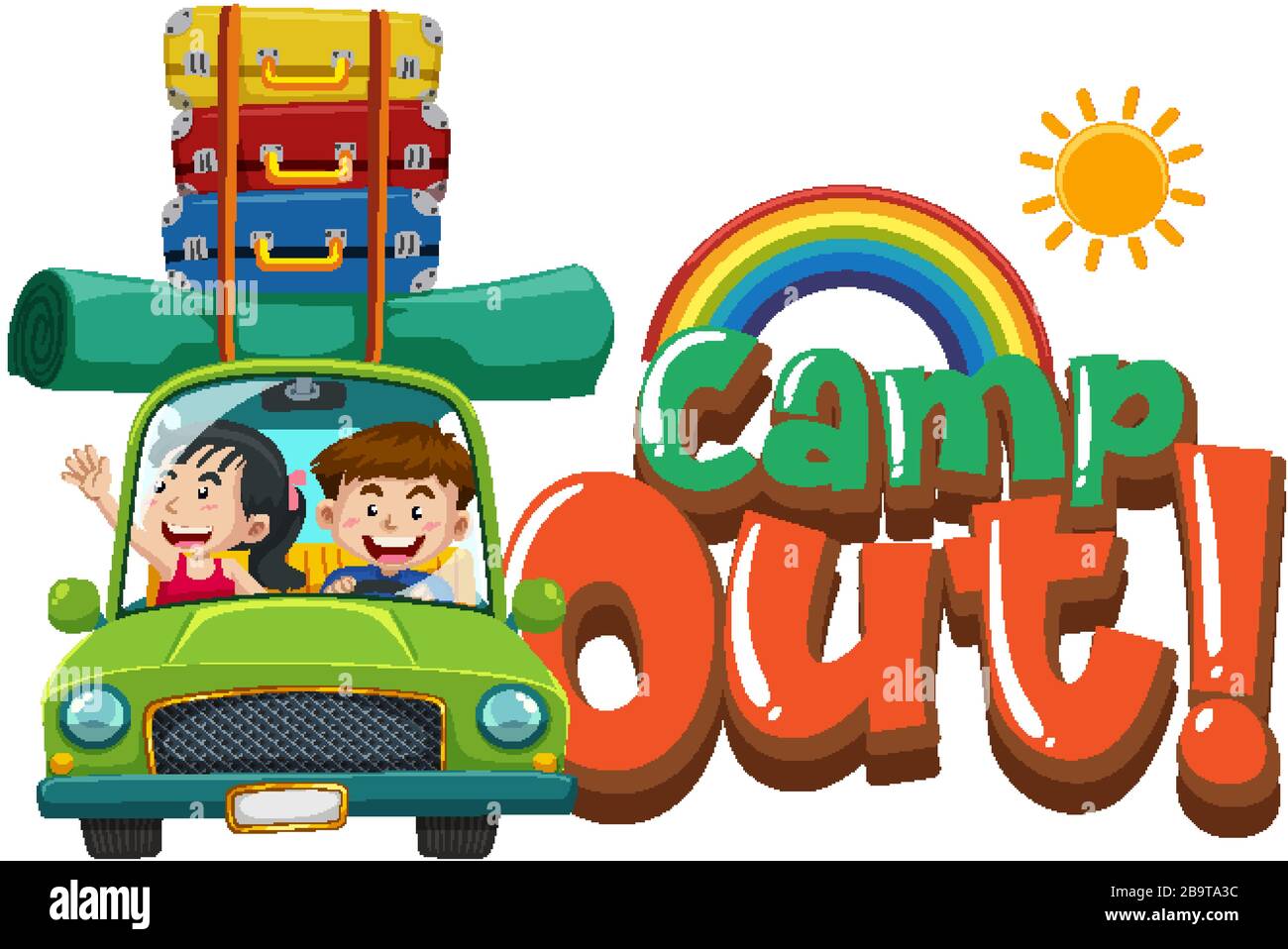 Font design for word camp out with kids driving car illustration Stock ...
