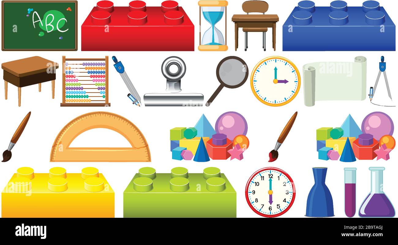 Large set of school items on white background illustration Stock Vector ...