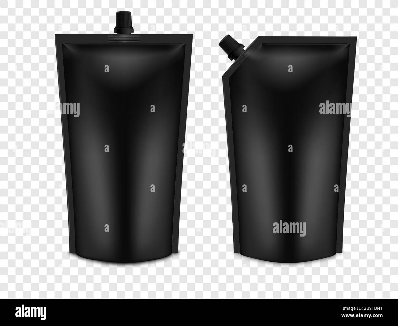 Realistic 3D Black Blank Doy Pack Mock up set. Vector Doypack Template ...