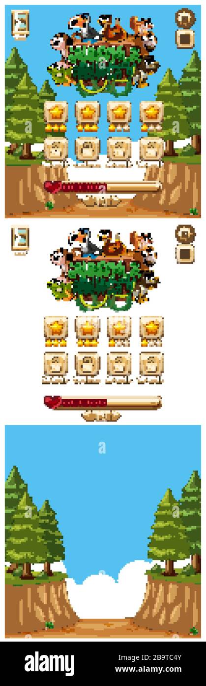 Background design for computer game with animals and field illustration ...