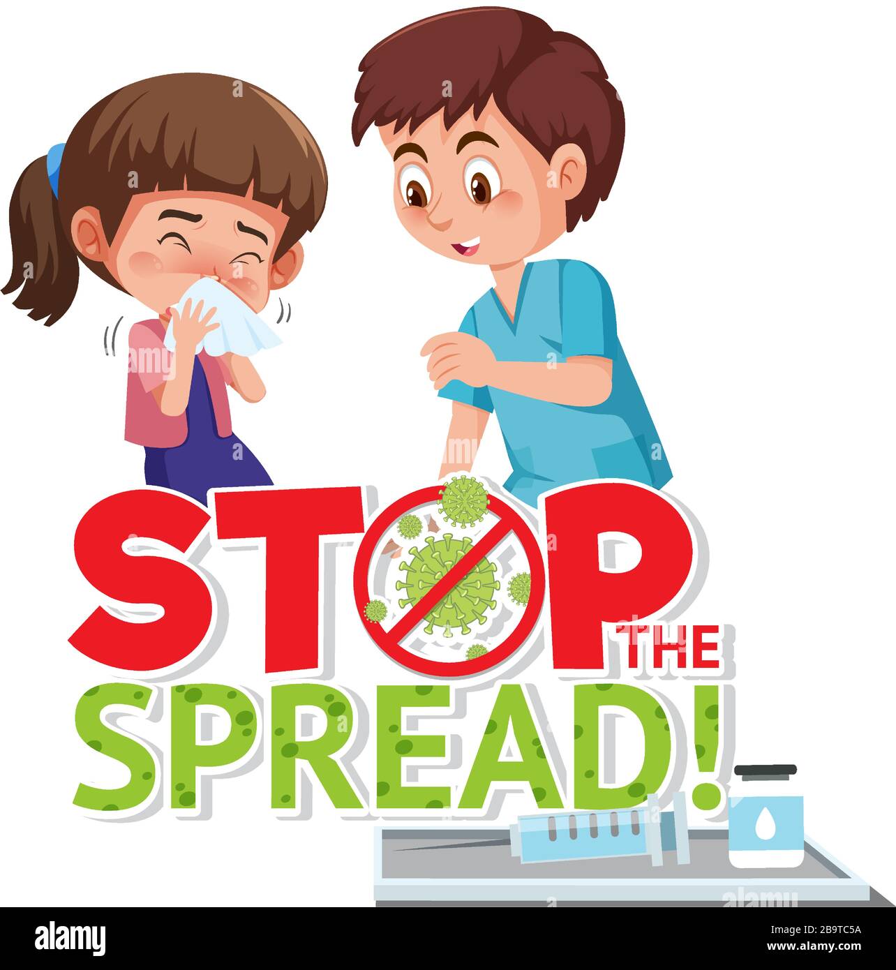 Coronavirus poster design with word stop the spread illustration Stock ...