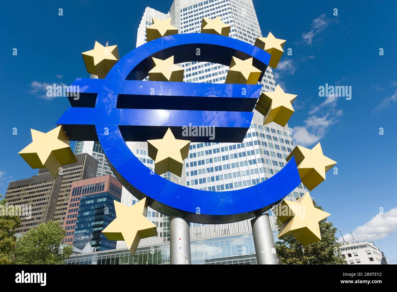A giant Euro symbol outside the European Central Bank building in ...