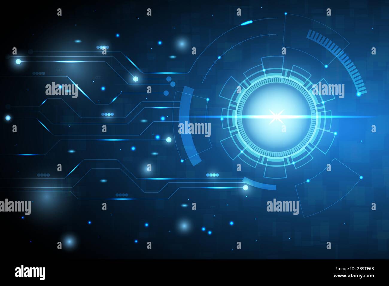 Abstract technology background with hi tech style circle, light beam and circuit pattern Stock ...