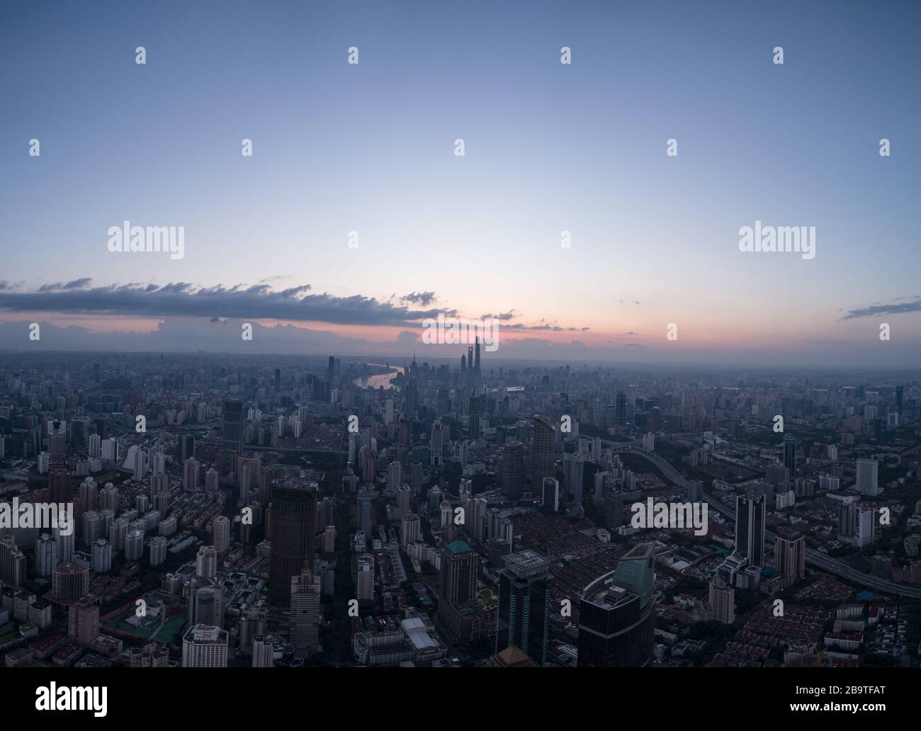 Aerial view of business area and cityscape in the dawn, West Nanjing ...